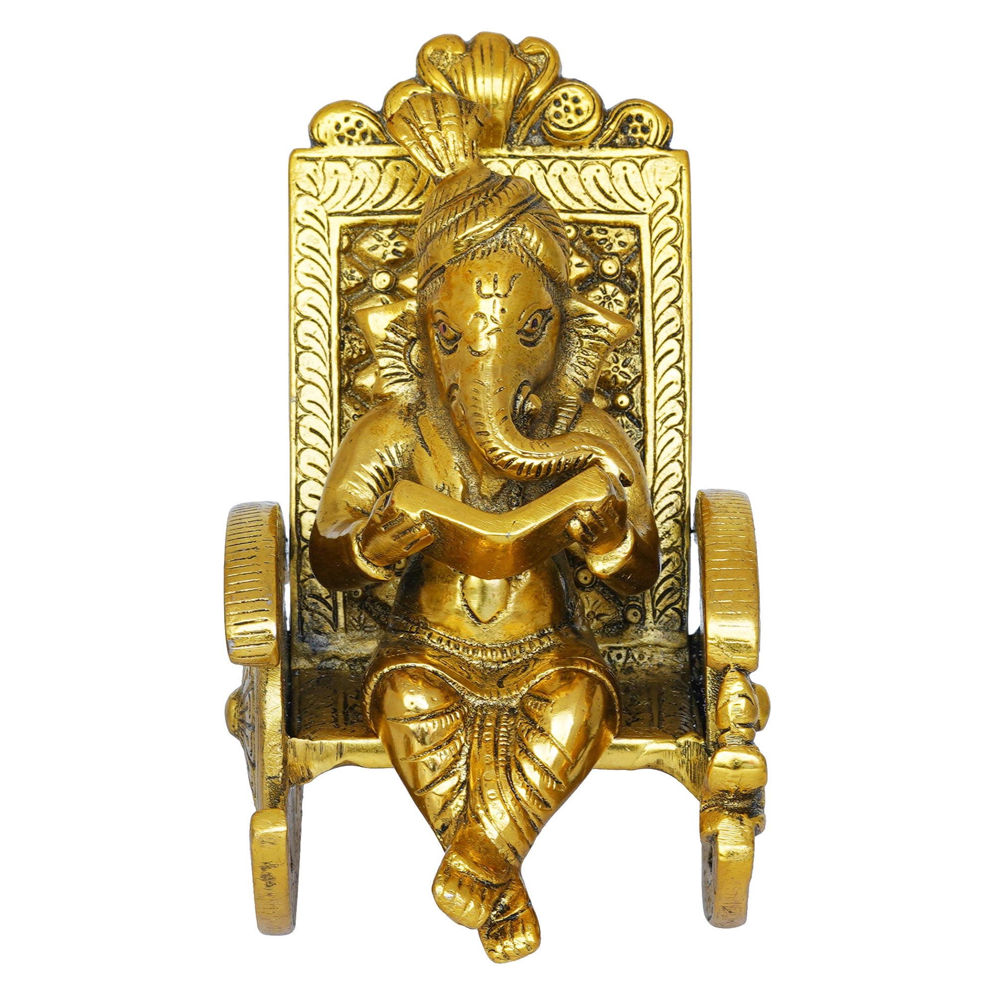 Golden Metal Handcrafted Lord Ganesha Idol Reading Book on Rocking Cha ...