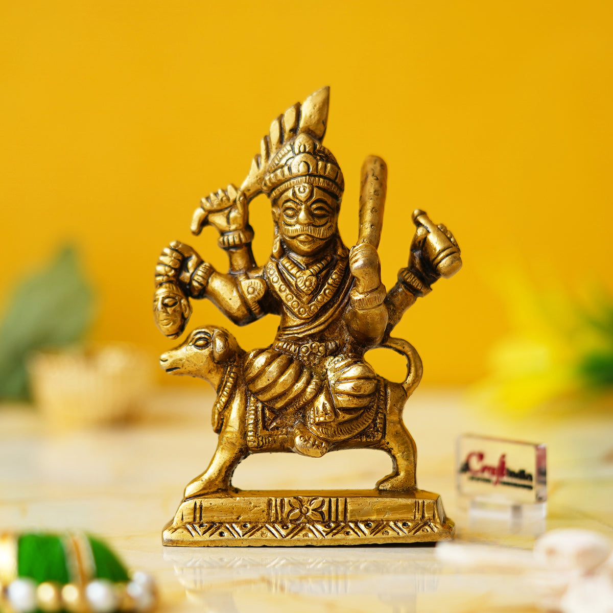 Golden Brass Bhairav Baba Murti Idol Statue for Home Pooja Mandir Temp ...