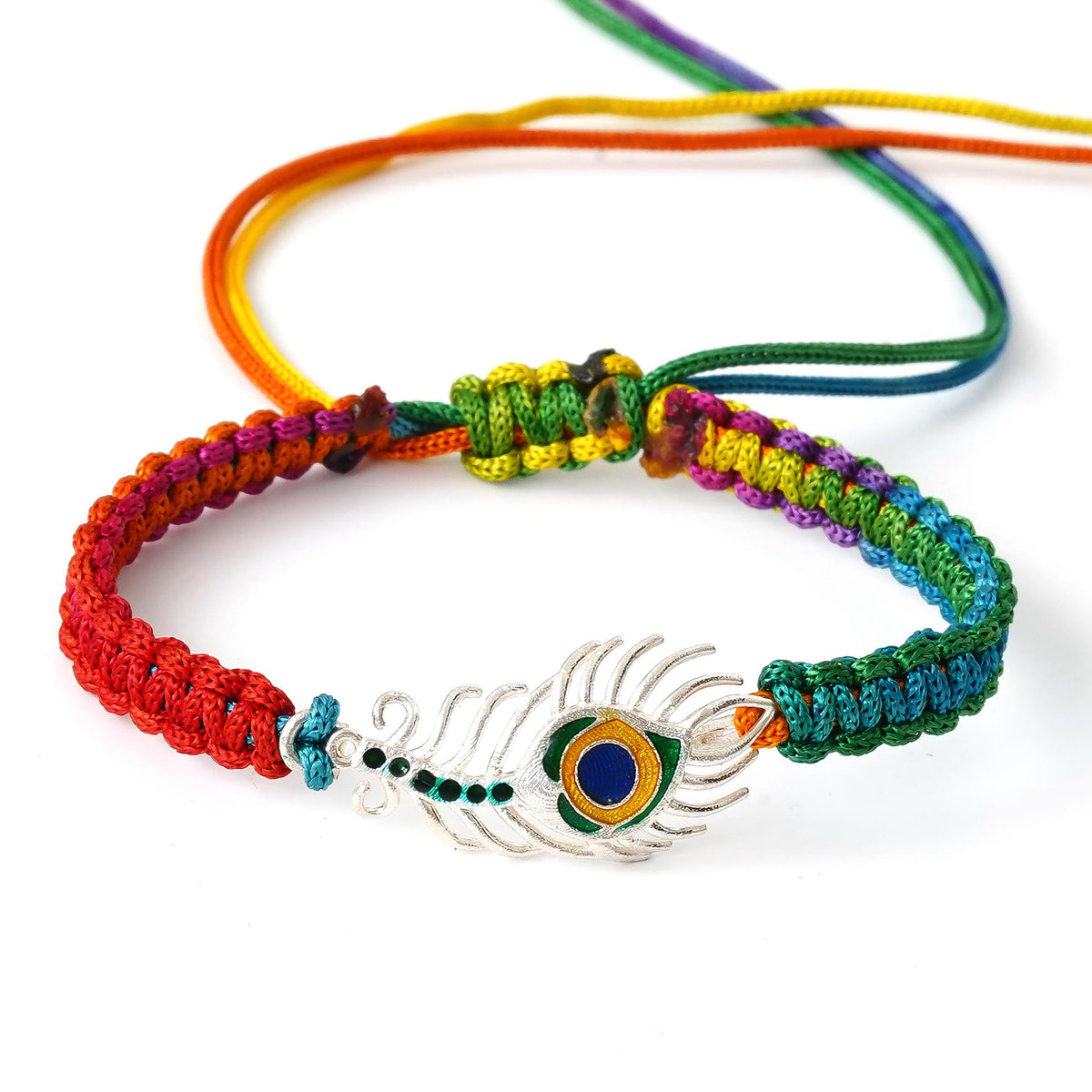 Morpankh Peacock Feather Krishna 925 Sterling Silver Bracelet Rakhi fo ...