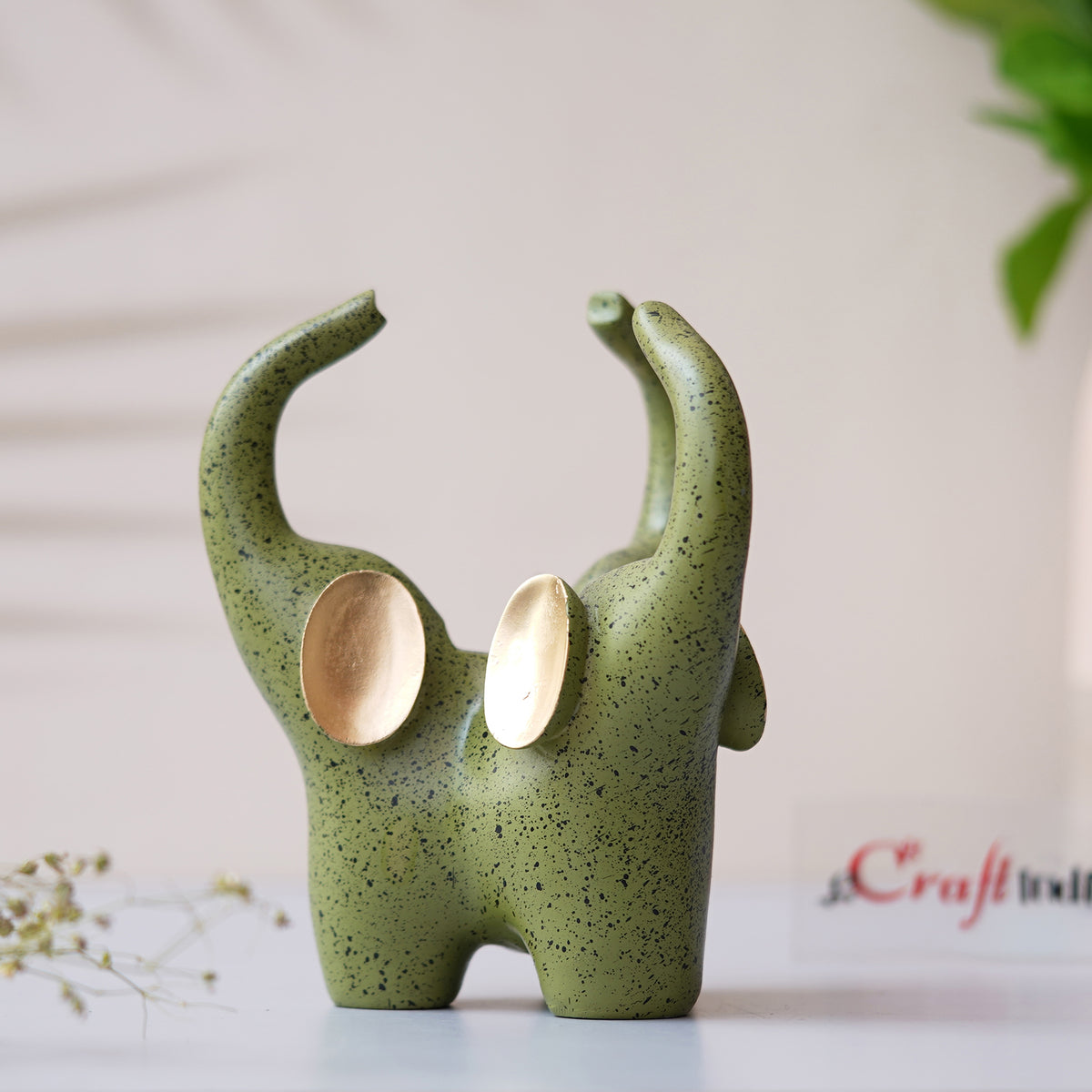 Green, Golden Polyresin Handcrafted Elephant Statue Decorative Showpie ...