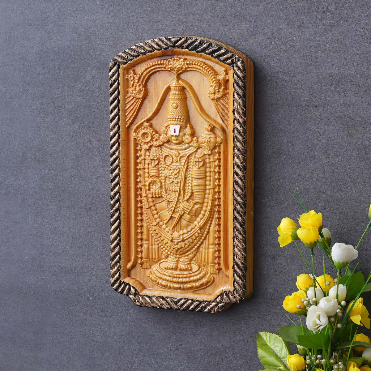 Golden Wooden Handcrafted God Tirupati Balaji Religious Wall Hanging ...