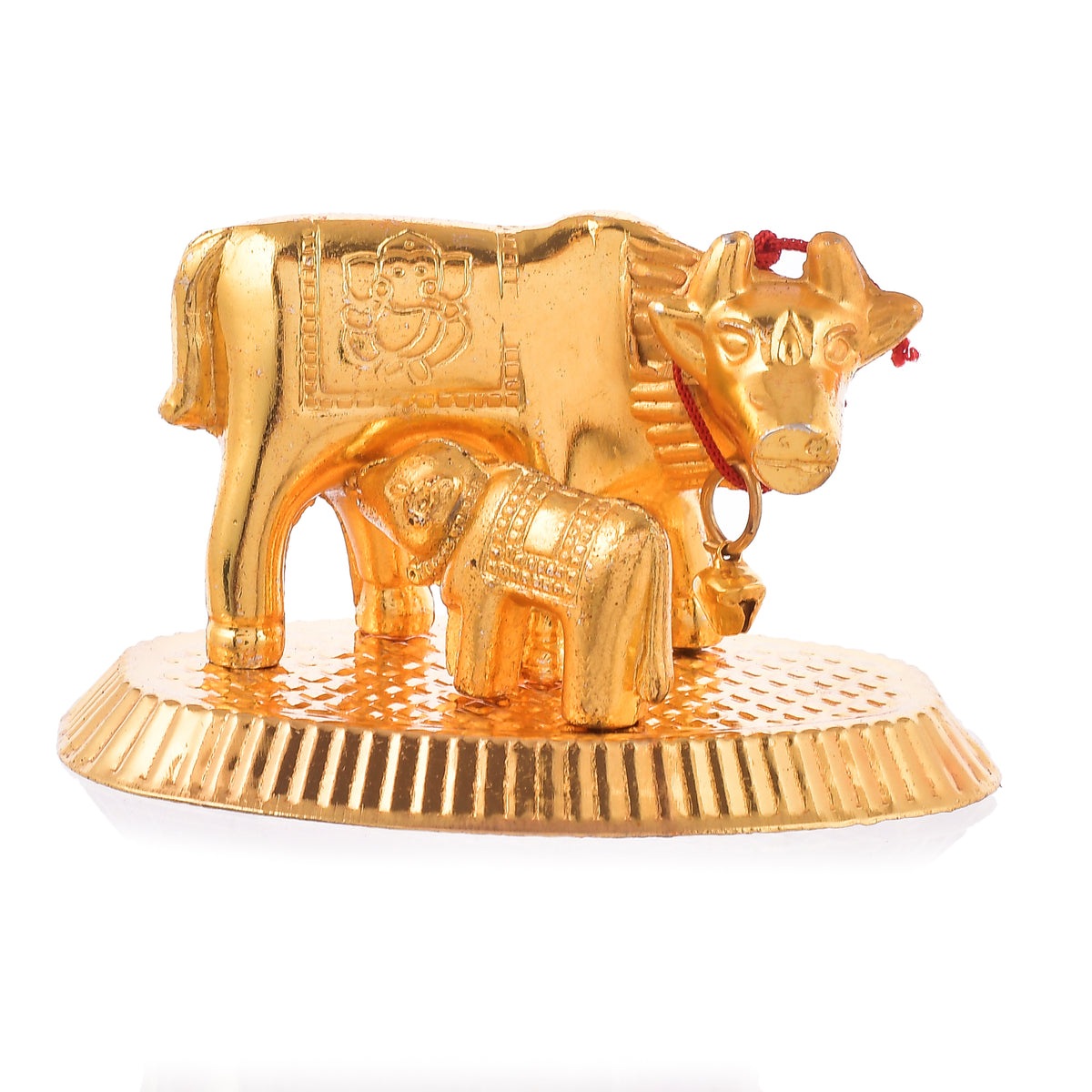 Golden Kamdhenu Cow & Calf Metal Statue – eCraftIndia