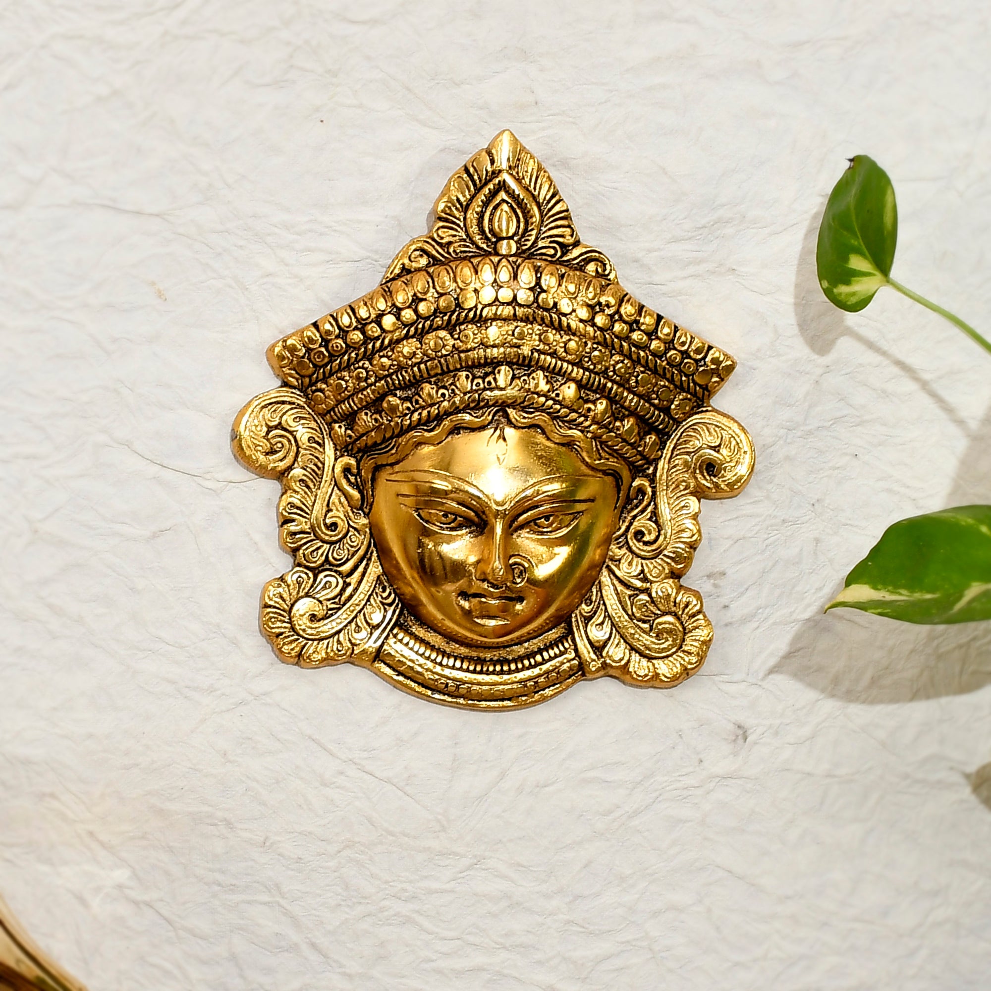 Golden Goddess Durga Face Metal Wall Hanging – eCraftIndia