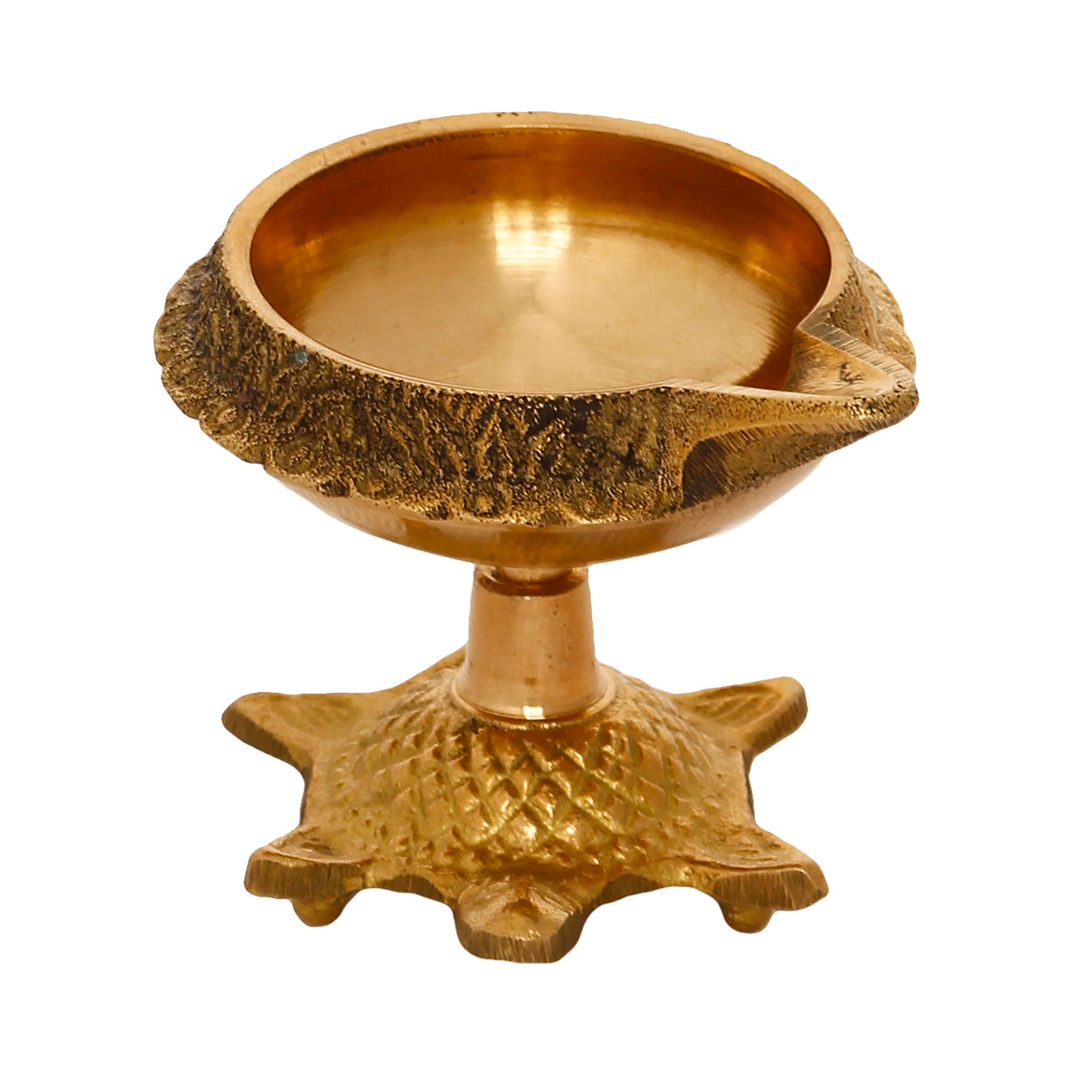 Set of 2 Brass Diya with Tortoise Base - eCraftIndia Online