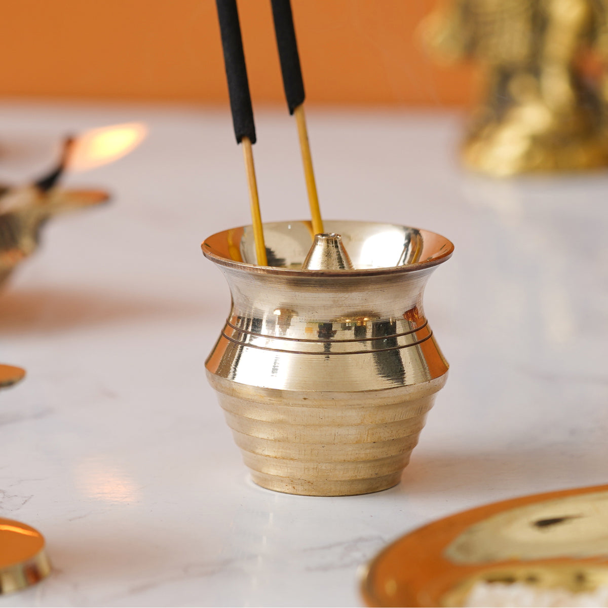 eCraftIndia Golden Matka Shape Brass Incense Stick Holder Agarbatti St