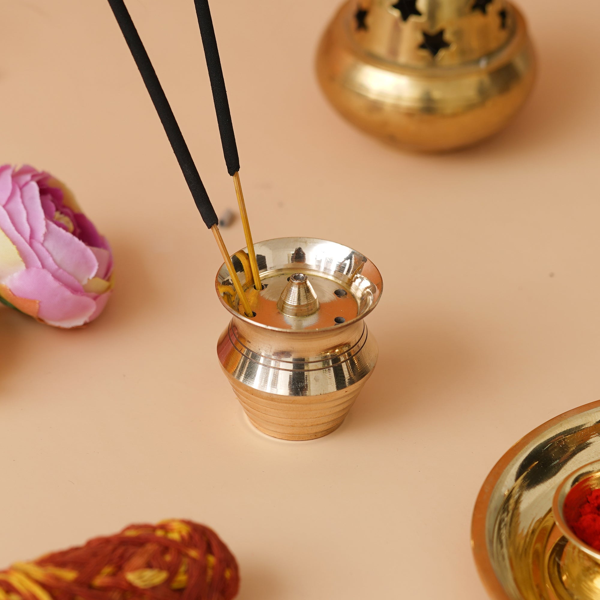 eCraftIndia Golden Matka Shape Brass Incense Stick Holder Agarbatti St