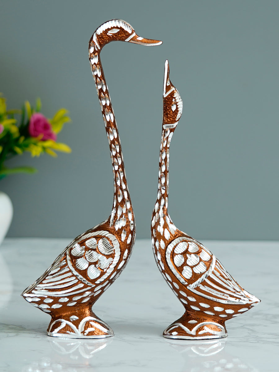 10.5 Inch Brown Kissing Swan Couple Handcrafted Decorative Figurine ...
