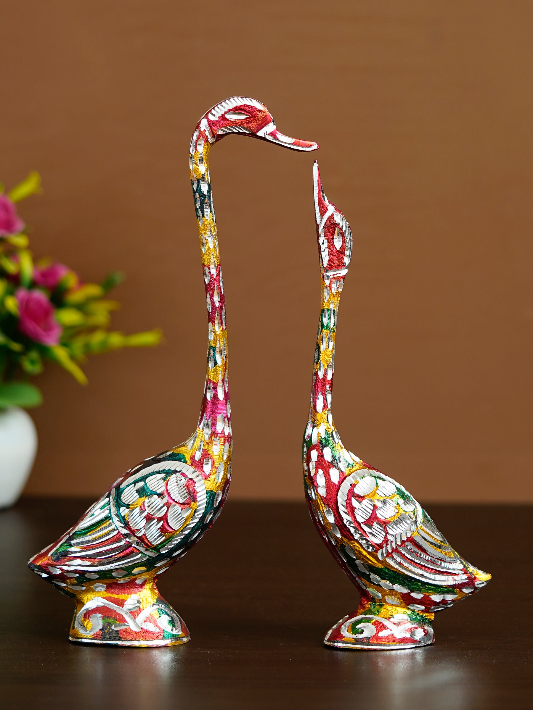 10.5 Inch Colorful Kissing Swan Couple Handcrafted Decorative Figurine ...