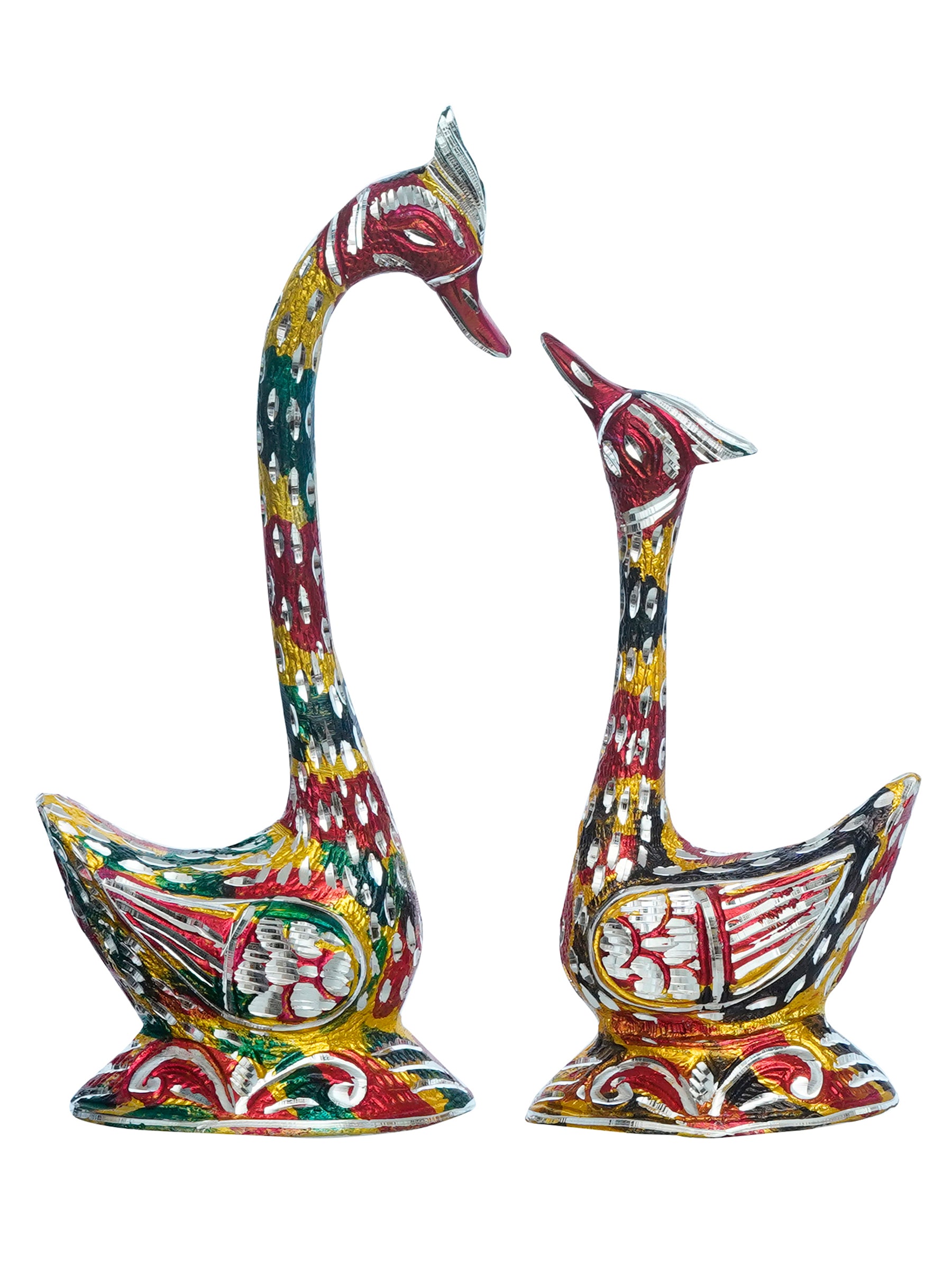 12 Inch Colorful Kissing Swan Couple Handcrafted Decorative Figurine ...
