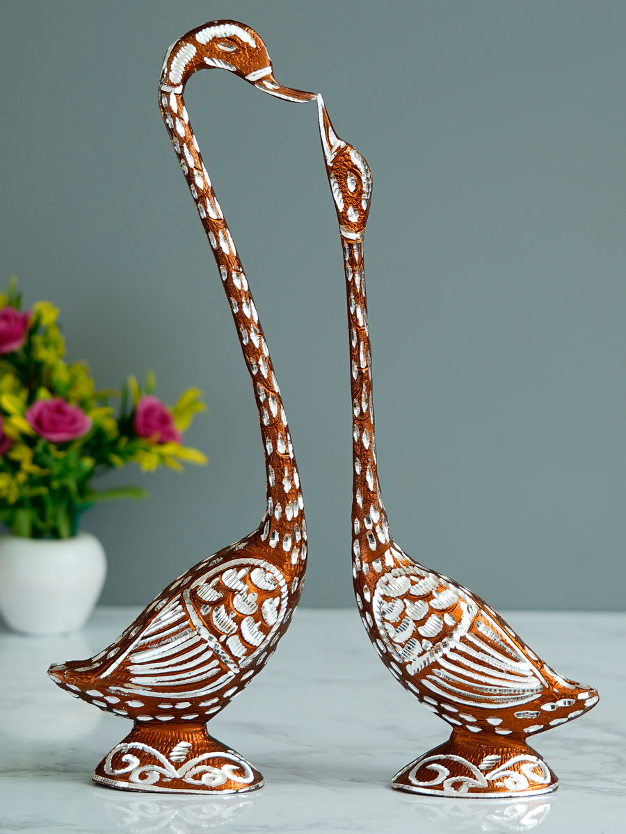14 Inch Brown Kissing Swan Couple Handcrafted Decorative Figurine ...