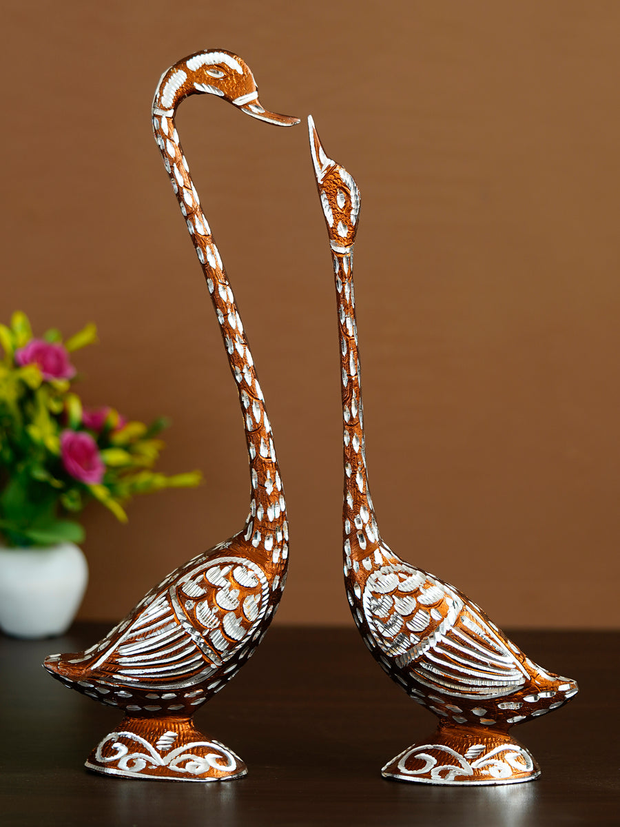 14 Inch Brown Kissing Swan Couple Handcrafted Decorative Figurine ...
