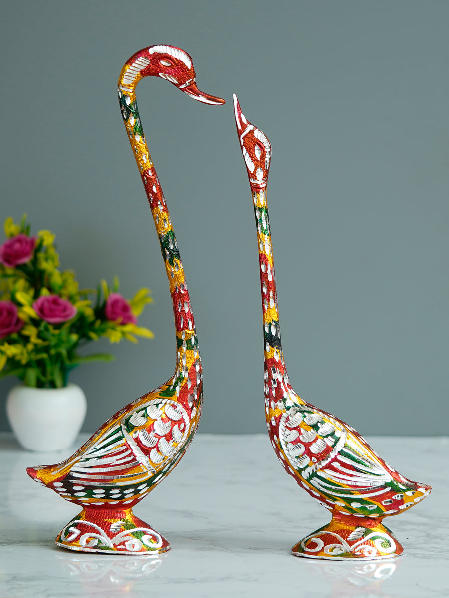 14 Inch Coloful Kissing Swan Couple Handcrafted Decorative Figurine ...