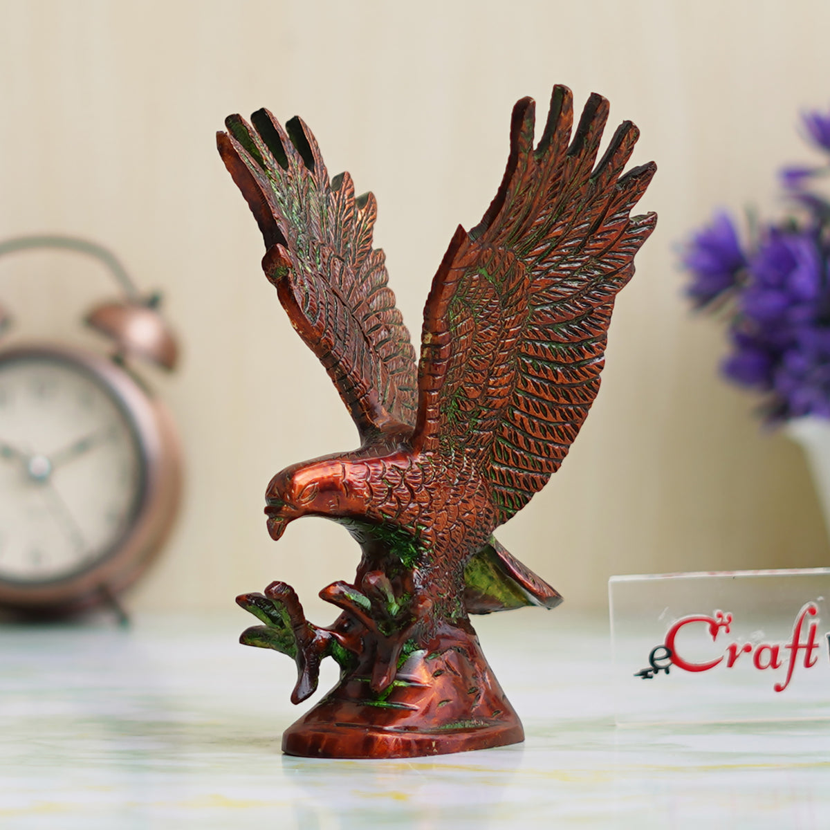 eCraftIndia Brown Brass Flying Eagle Statue Garuda Bird Figurine Showp
