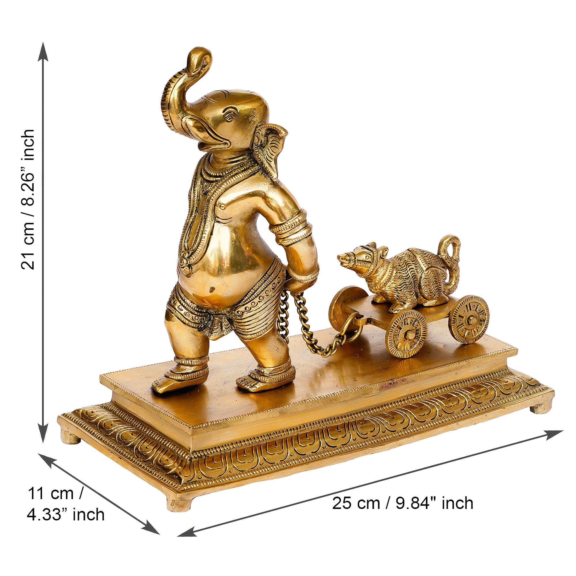 Lord Ganesha Carrying Mushak Cart with Chain Brass Handcrafted Figurine ...