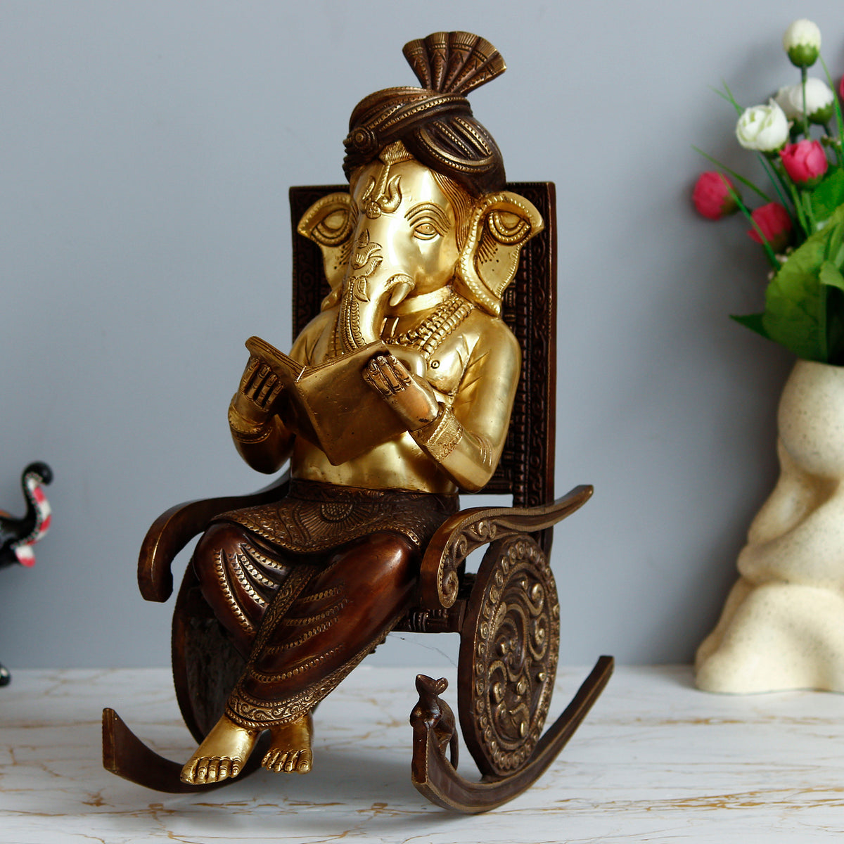 Lord Ganesha Reading Book and Sitting on Rocking Chair Antique Look ...