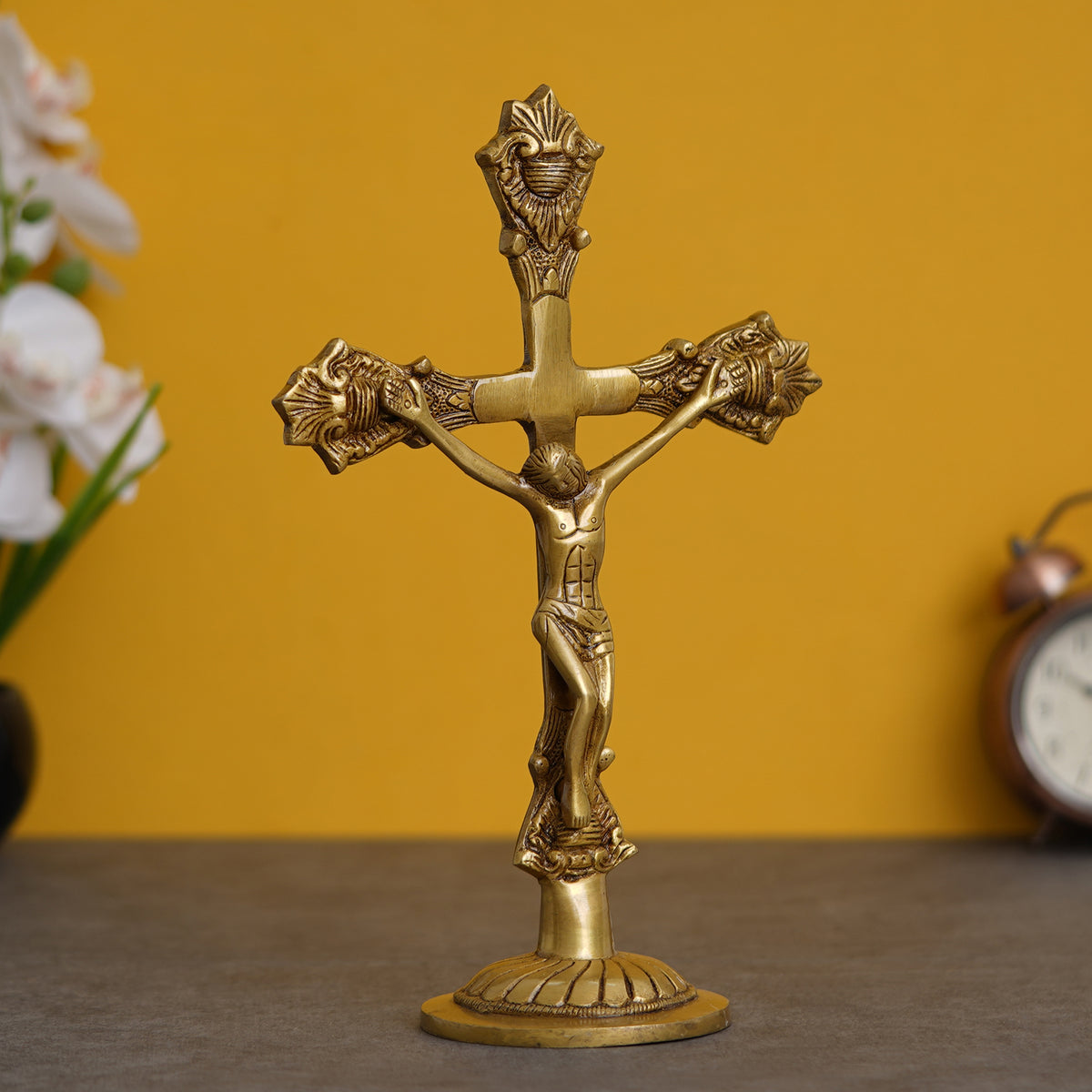 Golden Decorative Handcrafted Brass Jesus Christ on Cross Figurine ...