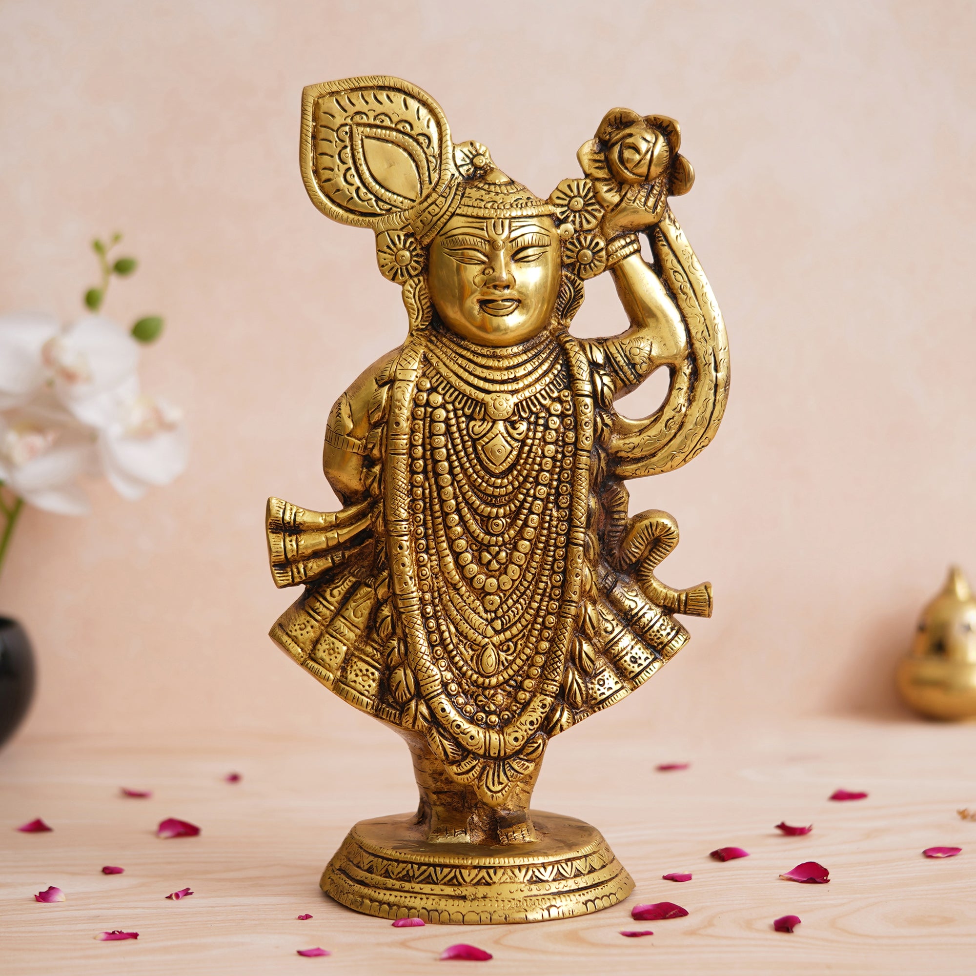 eCraftIndia Golden Brass Shreenath Ji Statue - Avatar of Shri Krishna