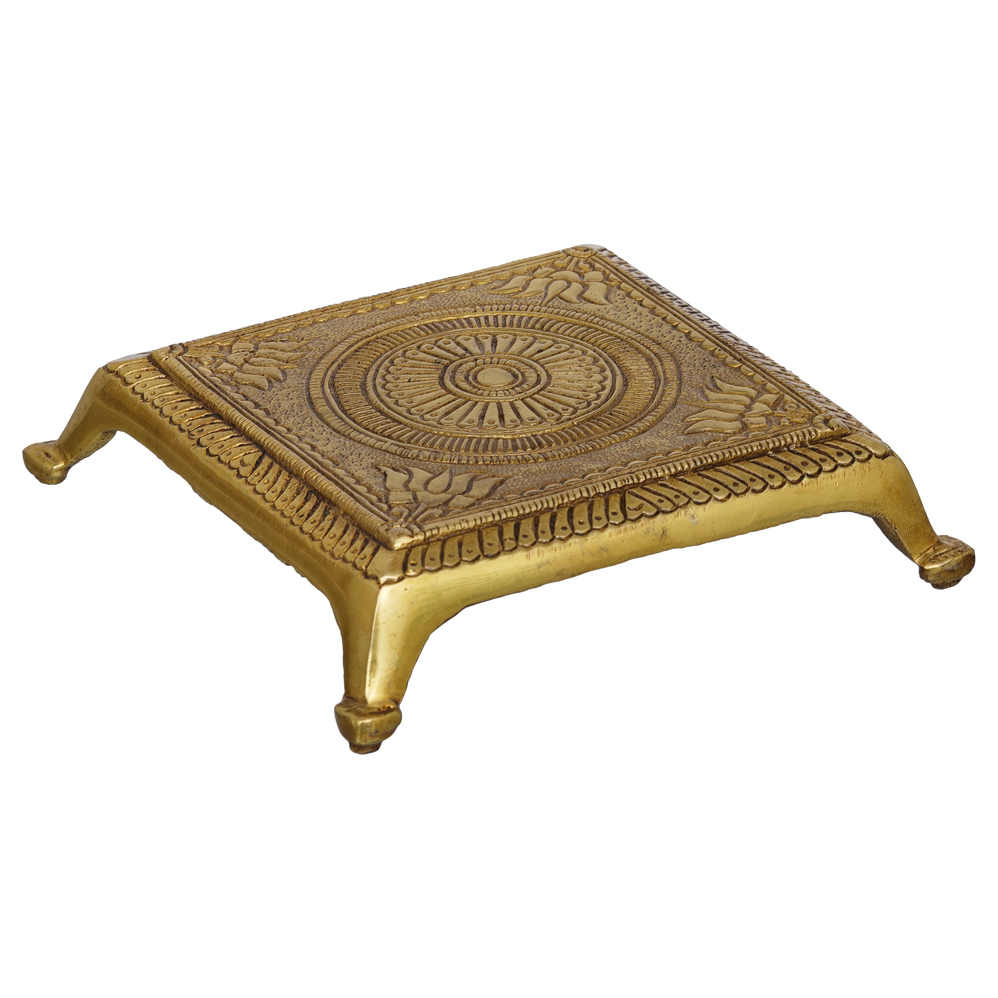 eCraftIndia Golden Square Traditional Lotus Flowers Engraved Brass Poo