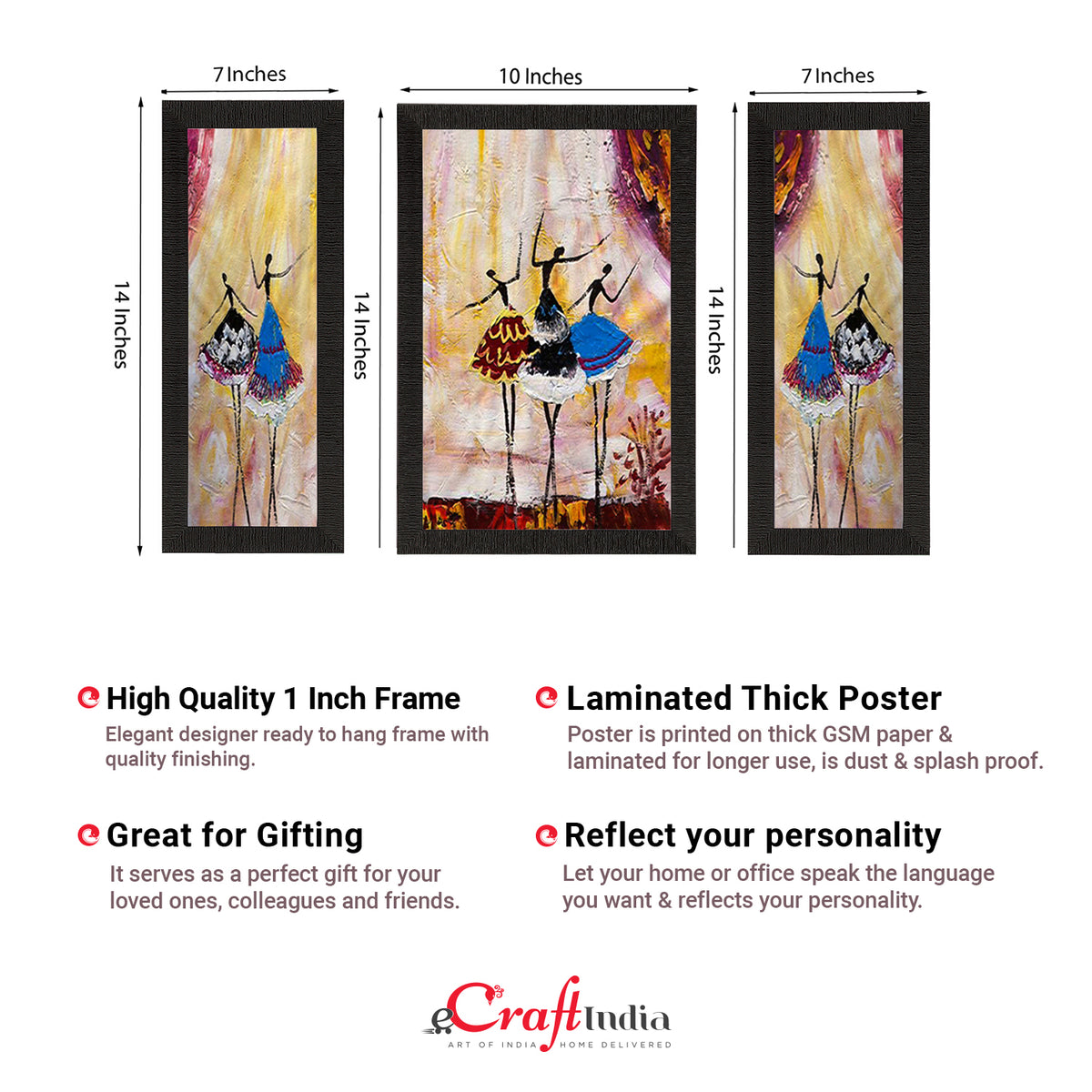 Set of 3 Abstract Dancing Lady Satin Matt Texture UV Art Painting ...