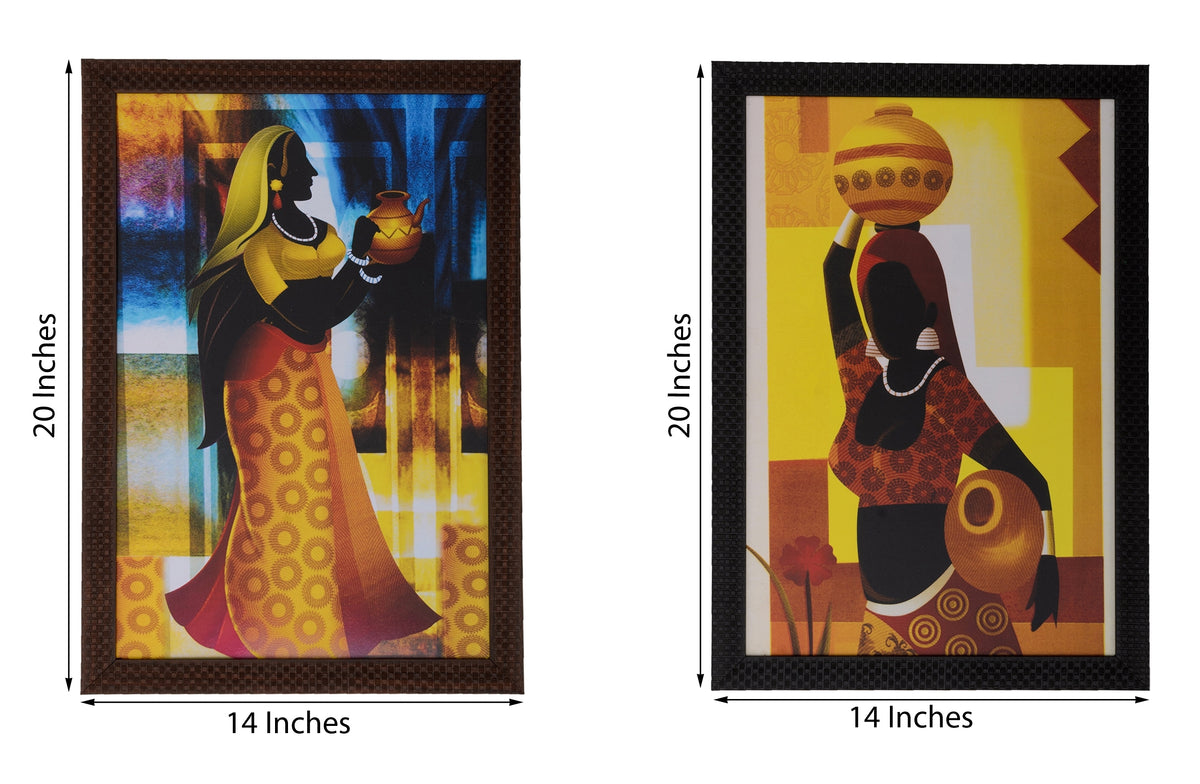 Set of 2 Village Lady Satin Matt Texture UV Art Painting - eCraftIndia ...
