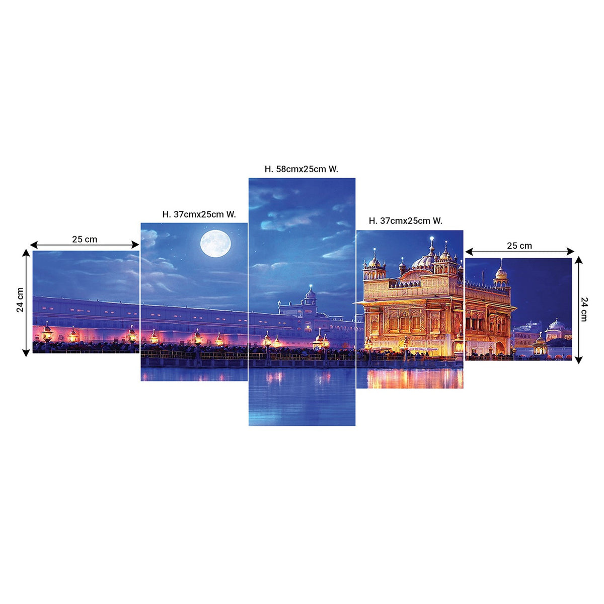 Set of 5 Golden Temple Evening View Premium Sunboard Panels Painting ...