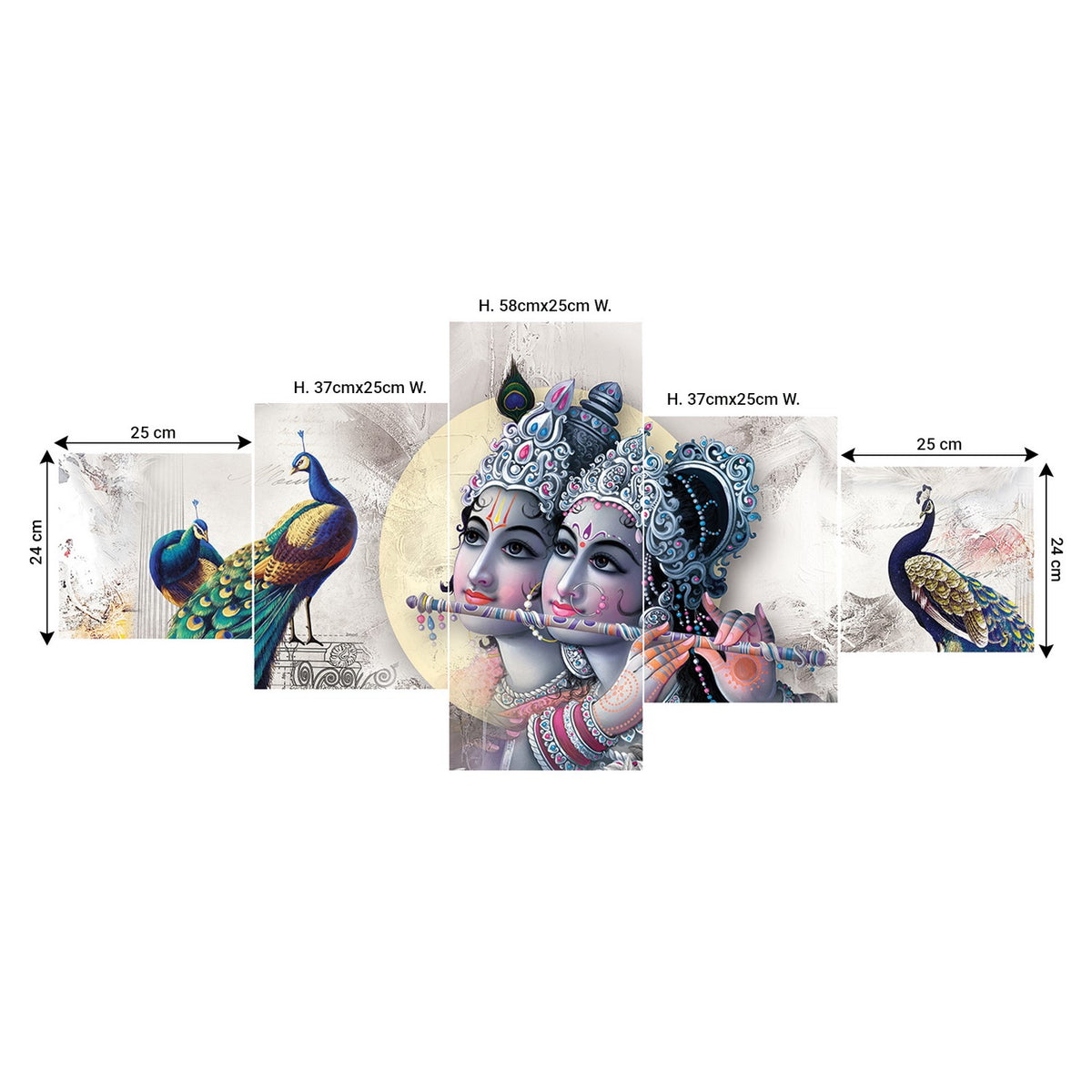 Set of 5 Radha Krishna Premium Sunboard Panels Painting - eCraftIndia ...