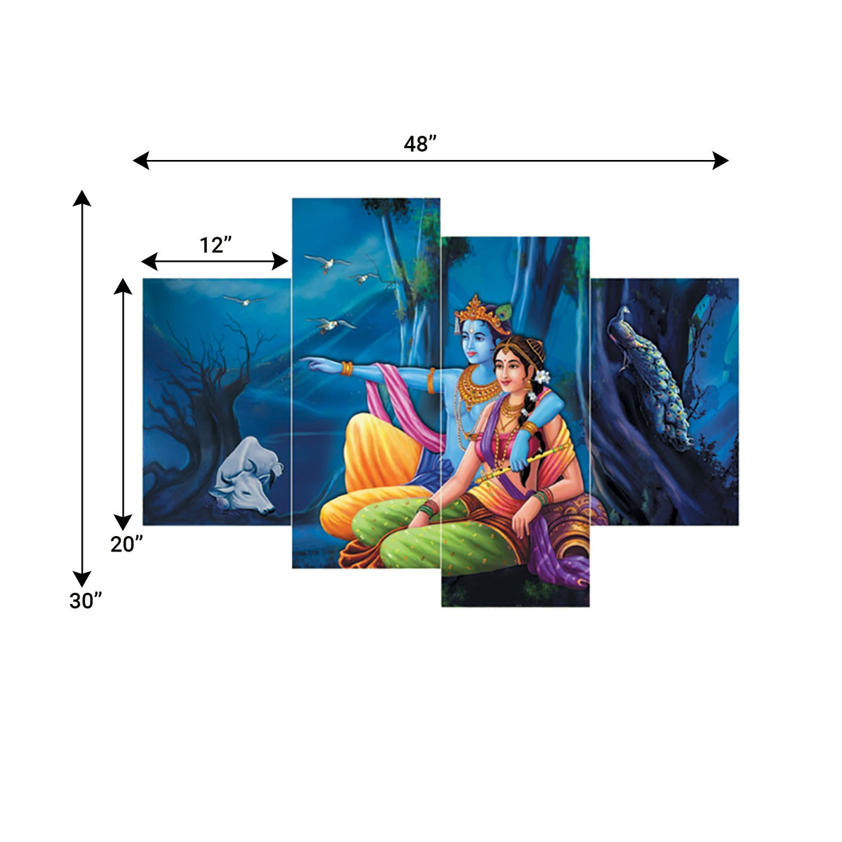 Set of 4 Radha Krishna Premium Sunboard Panels Painting - eCraftIndia ...