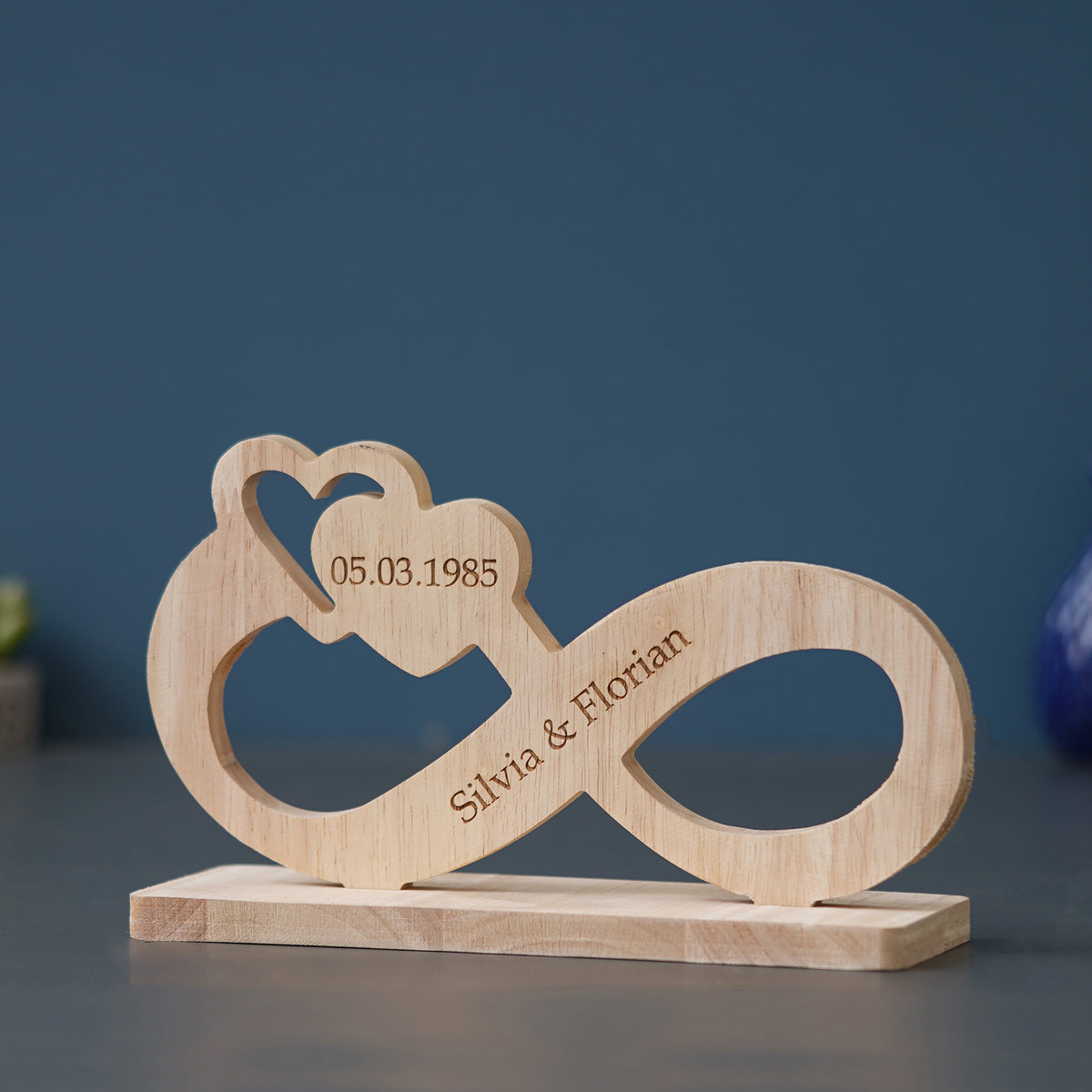 eCraftIndia Light Brown Wooden Infinity With Heart Personalized Name