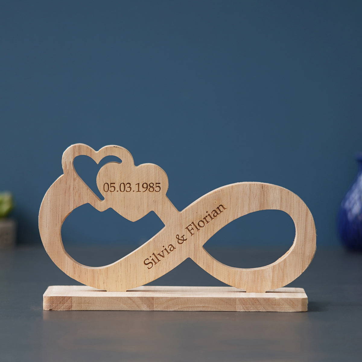 eCraftIndia Light Brown Wooden Infinity With Heart Personalized Name