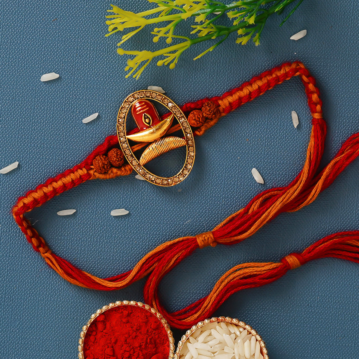 Red & Orange Shivling Religious Rakhi and Roli Chawal Pack ...