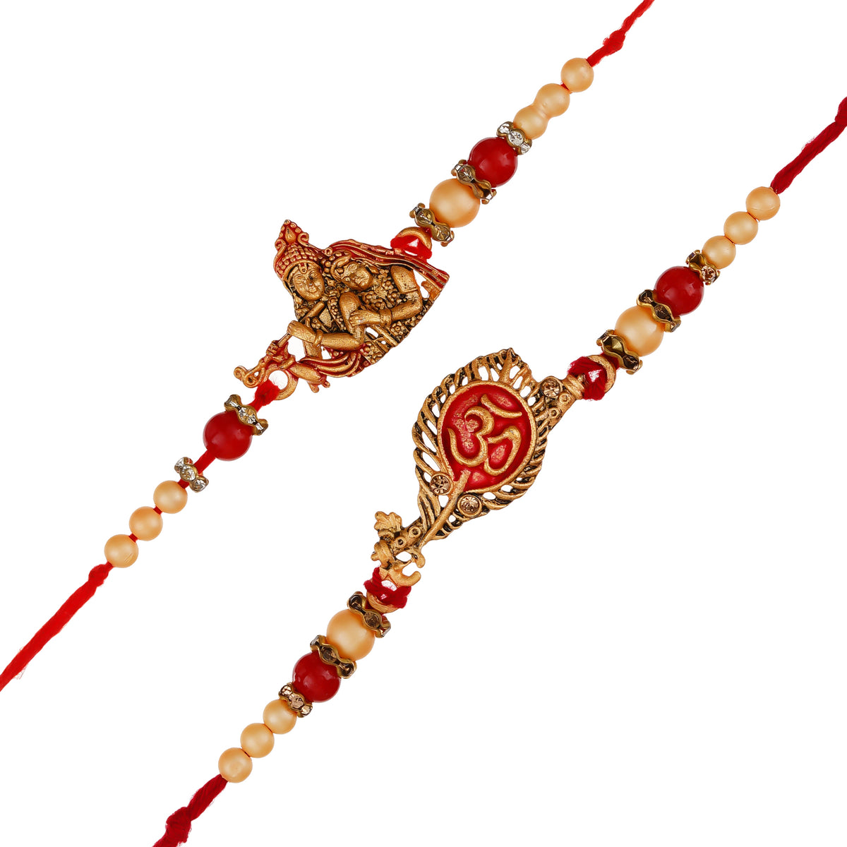 Radha Krishna & Om Pack of 2 Religious Rakhis and Roli Chawal Pack ...