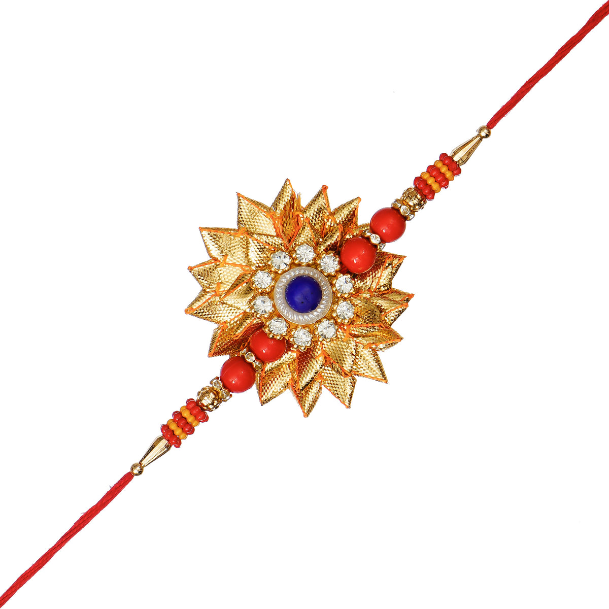 Designer Gota Patti Rakhi and Roli Chawal Pack - eCraftIndia Online