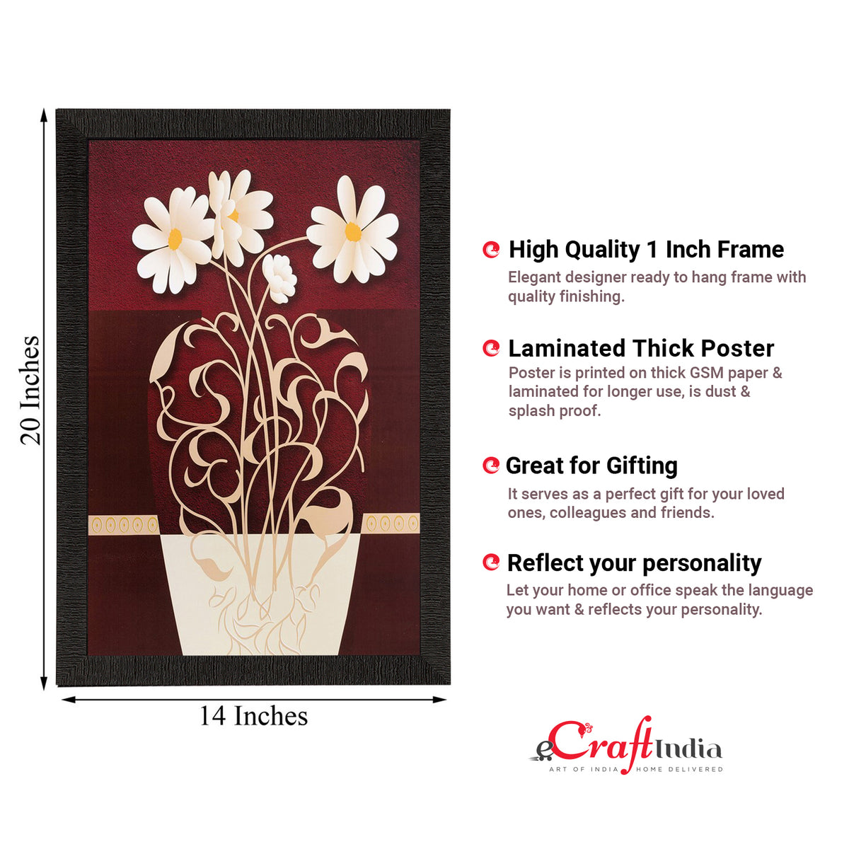 Botanical Pot and Flower Matt Textured UV Art Painting - eCraftIndia Online