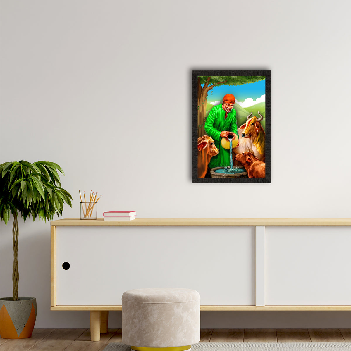 Sai Baba Satin Matt Texture UV Art Painting - eCraftIndia Online