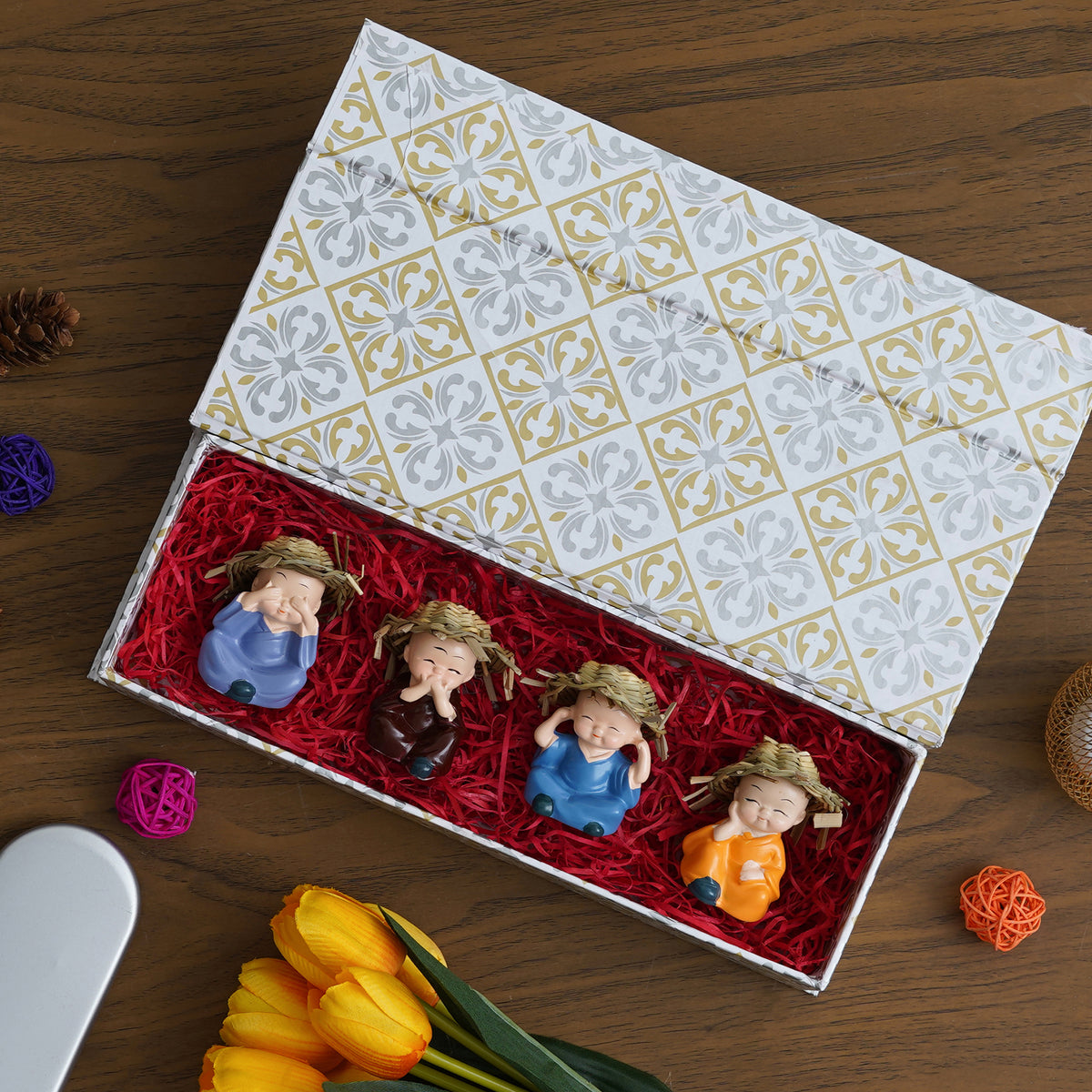 eCraftIndia The Baby Monk Gift Box - Polyresin Set of 4 Little Monk Bu