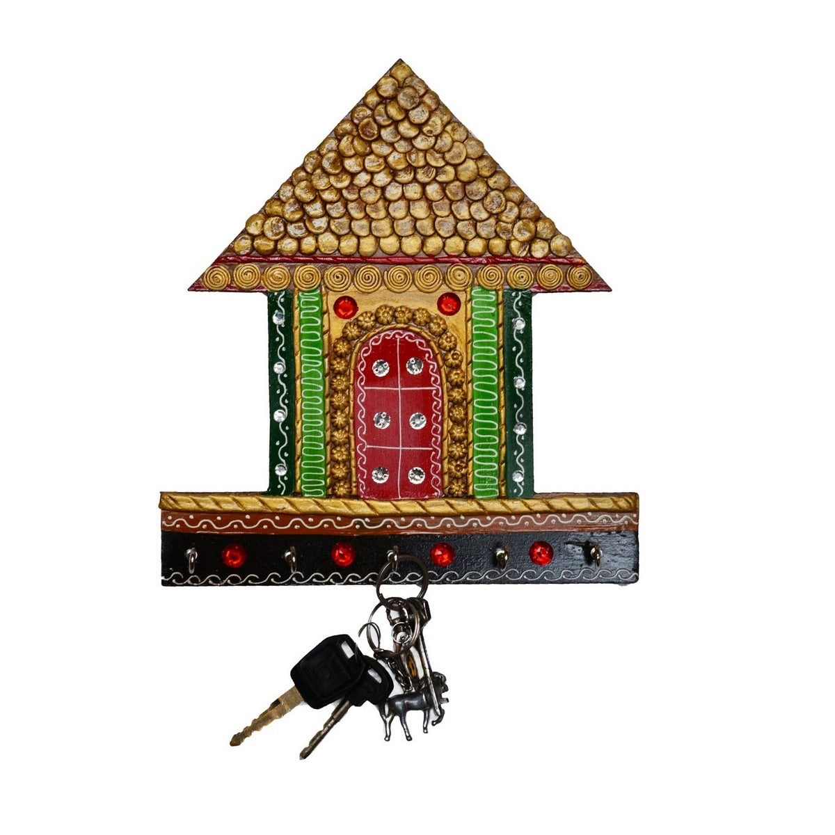 Papier-Mache Traditional Village Hut 5 Hooks Key holder - eCraftIndia ...