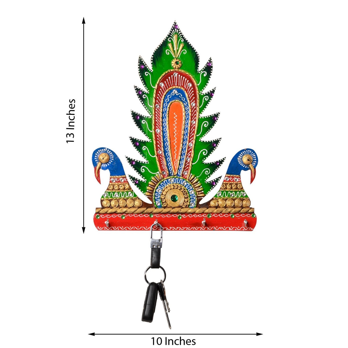 Wooden Papier Mache Decorative Peacock Key Holder - eCraftIndia Online
