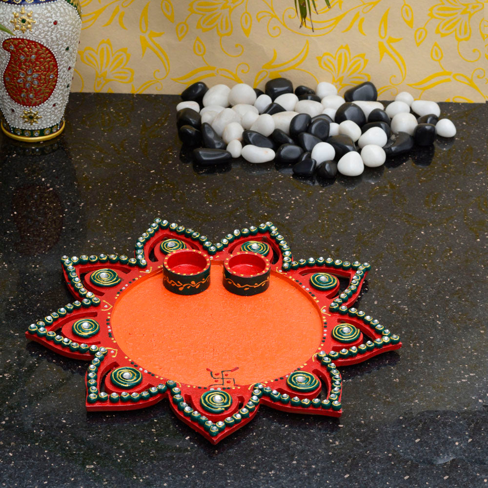 Papier Mache Decorative Pooja Thali - eCraftIndia Online