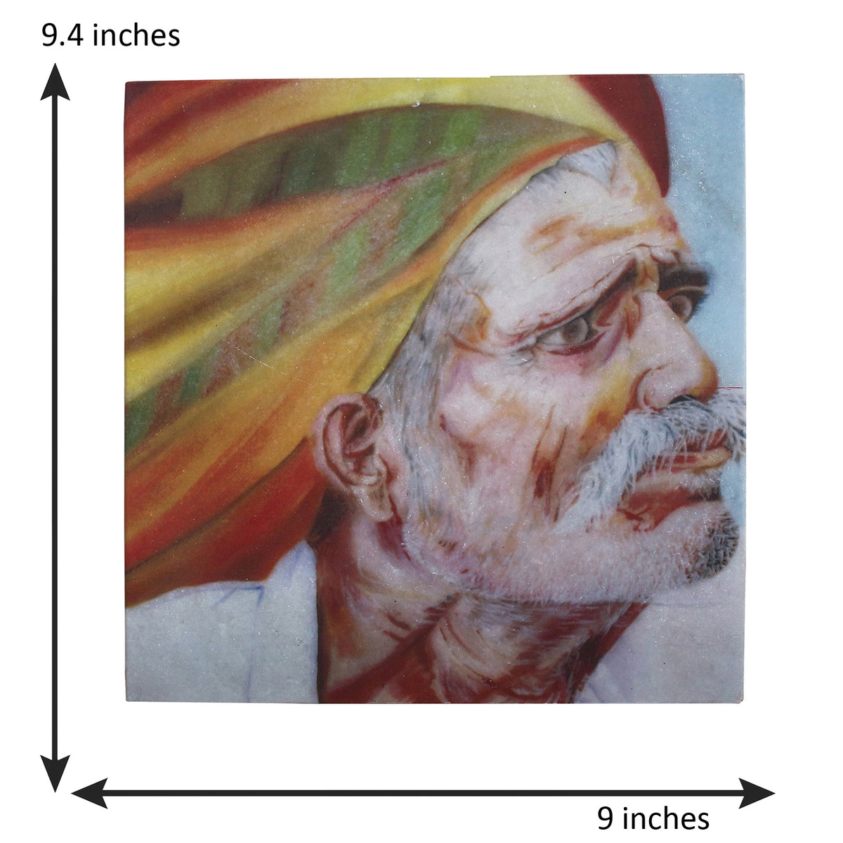 Rajasthani Old Man Wearing Turban Painting On Marble Square Tile ...