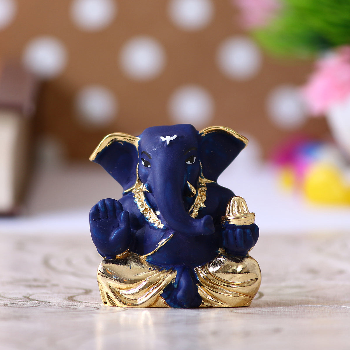 Blue Ganesha | Gold Plated Ganesha Idol For Car - eCraftIndia Online
