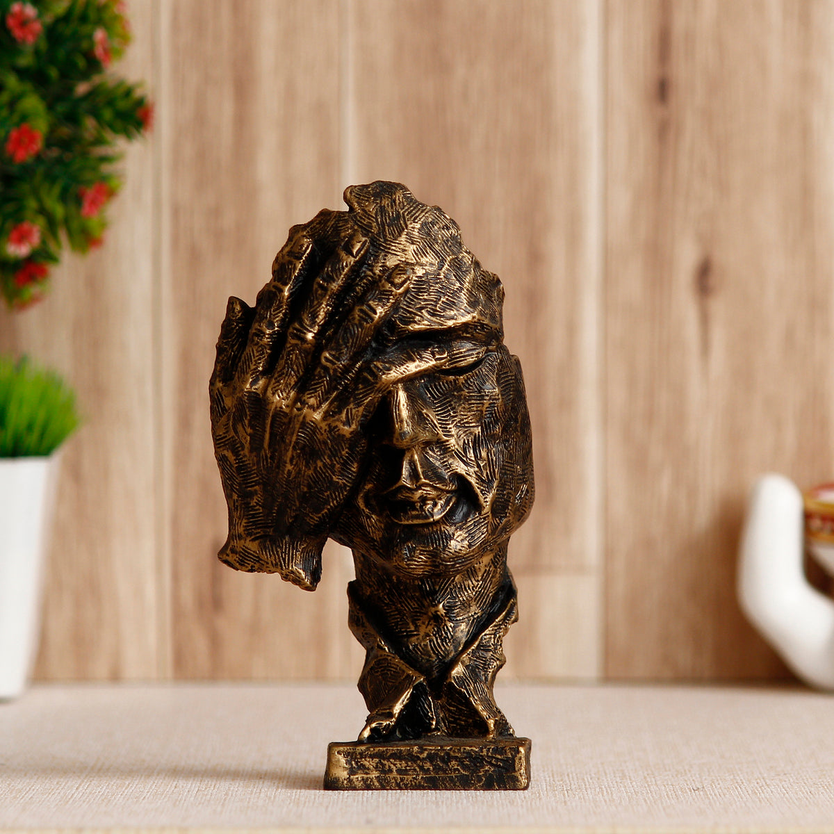 Antique Finish Man Hand on Face Handcrafted Decorative Polyresin ...