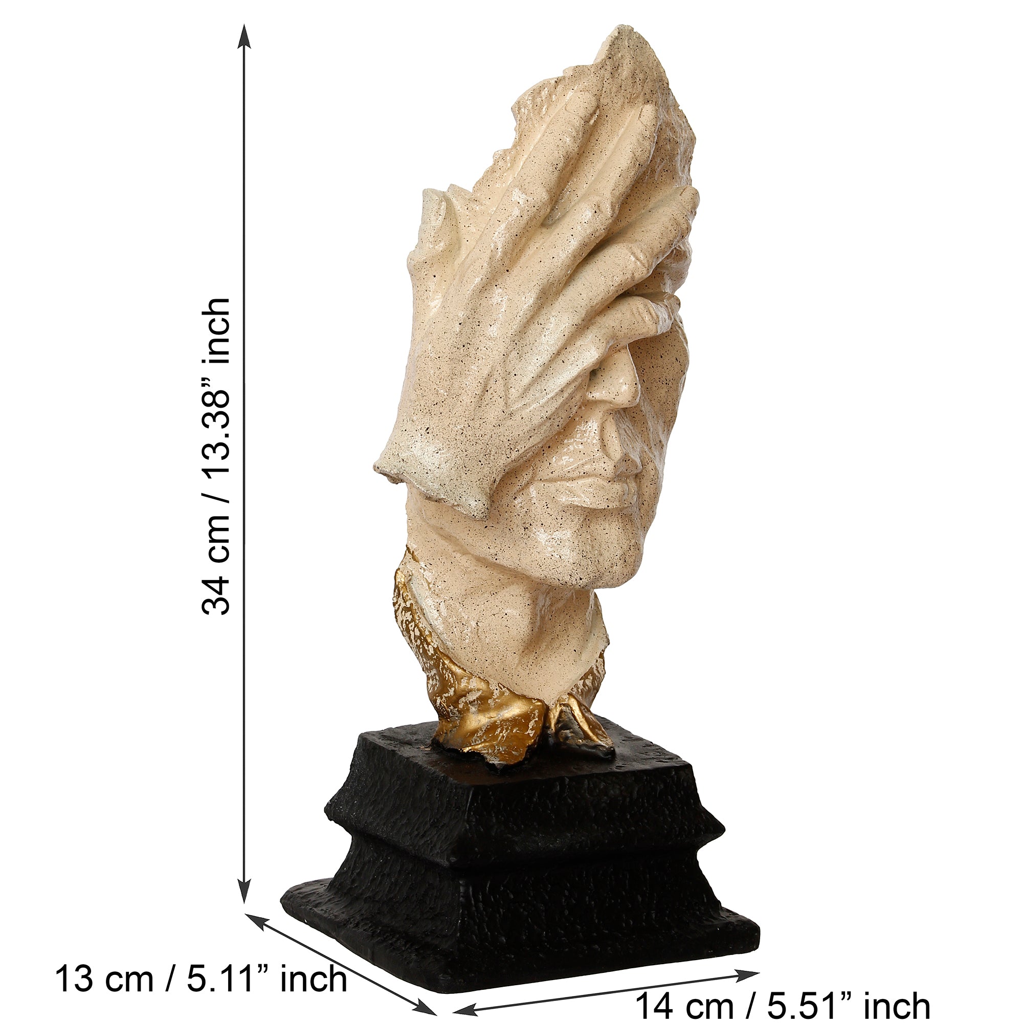 White Antique Finish Man Hand on Face Handcrafted Decorative Polyresin ...
