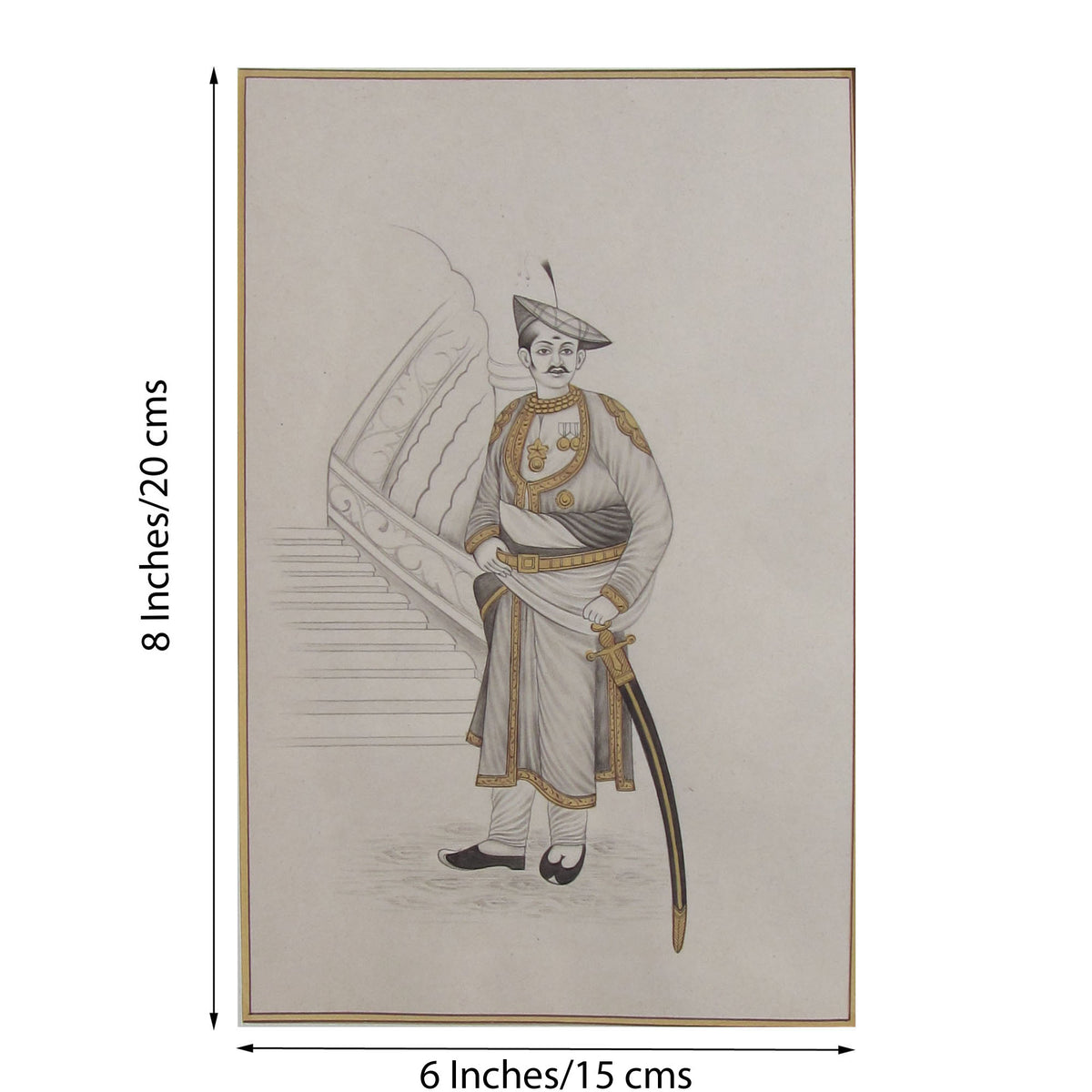 Royal King with his Sword Original Art Paper Painting - eCraftIndia Online