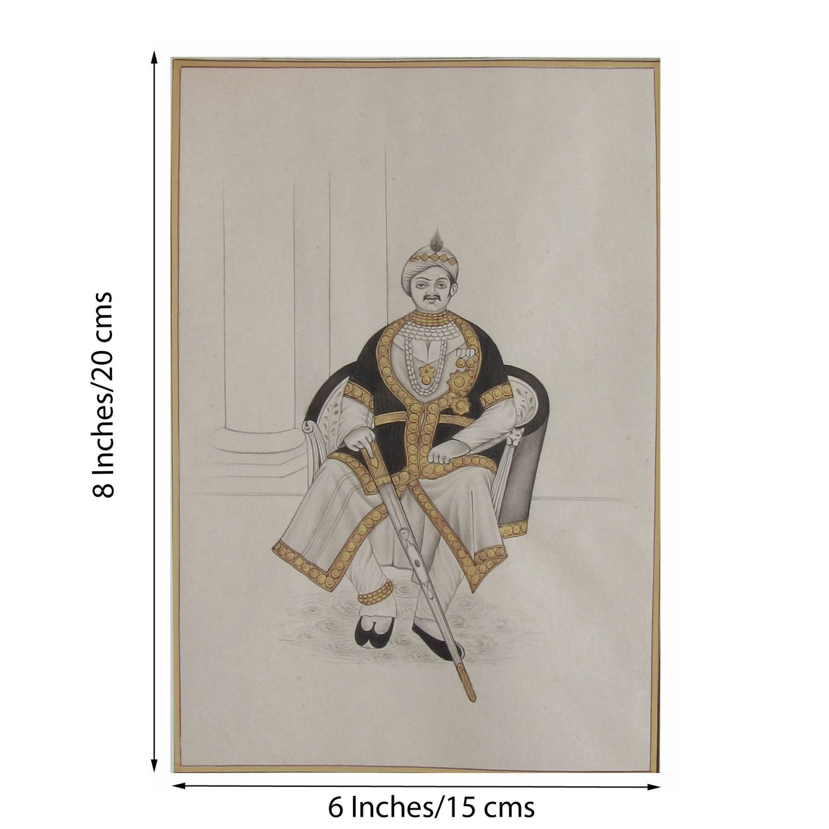 Nawab on Royal Throne Original Art Paper Painting - eCraftIndia Online