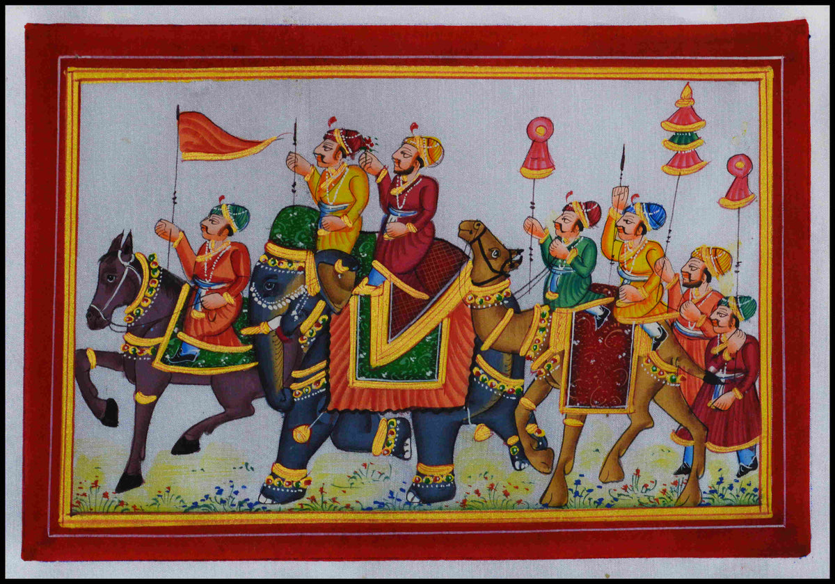 Royal Procession Original Art Silk Painting - eCraftIndia Online