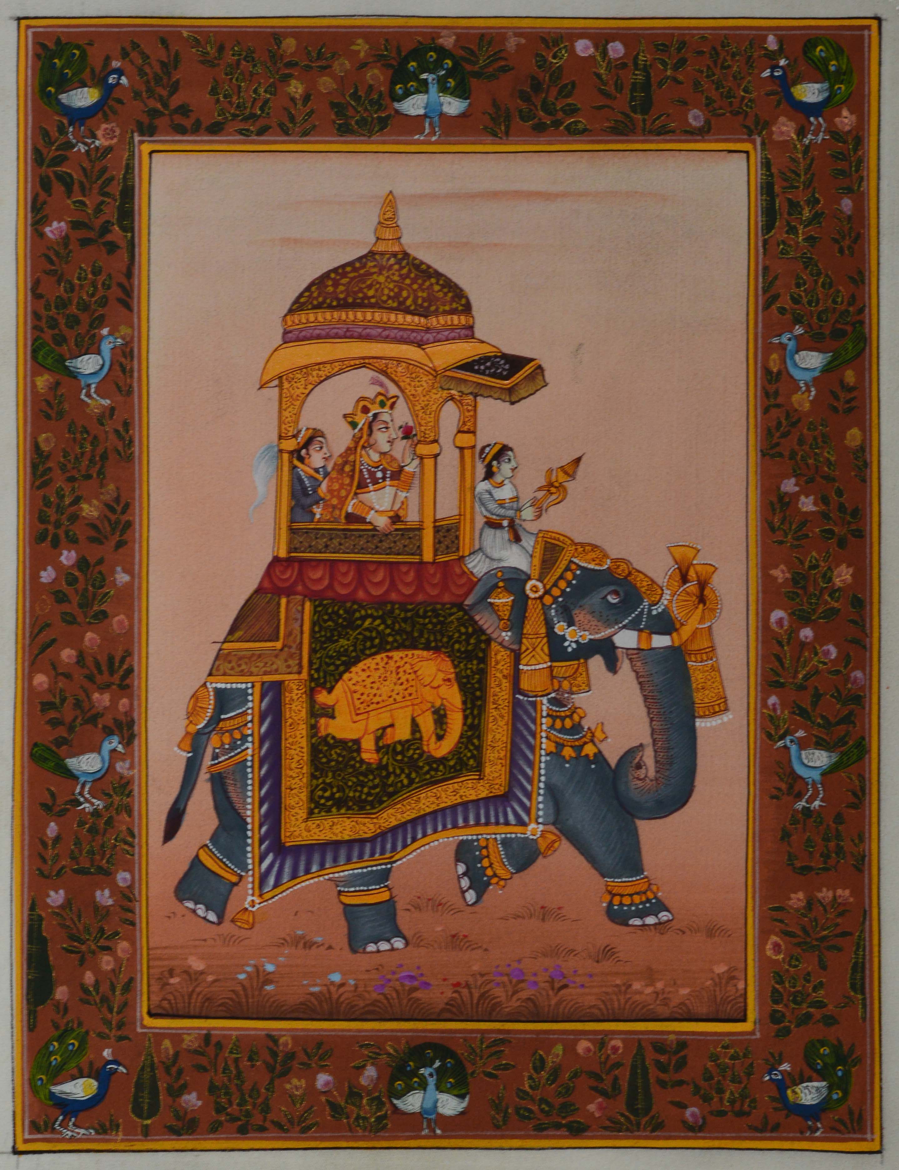 Queen on Royal Elephant Original Art Silk Painting - eCraftIndia Online