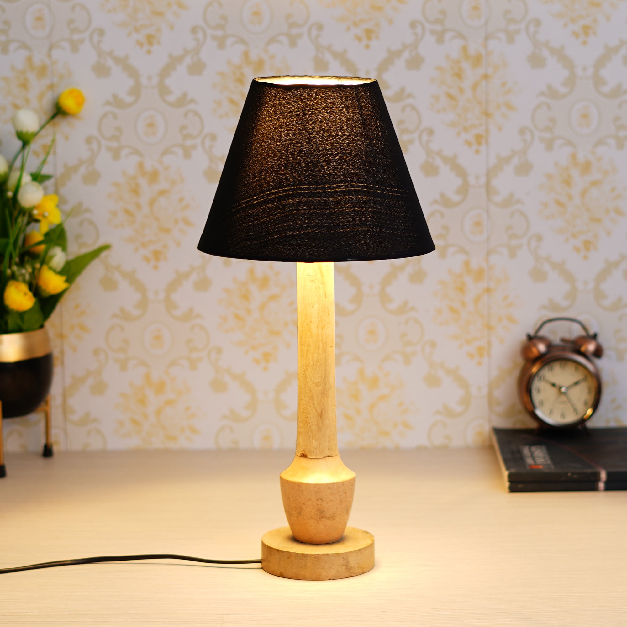 Golden & Black Designer Modern Table Wooden Night Lamp – eCraftIndia