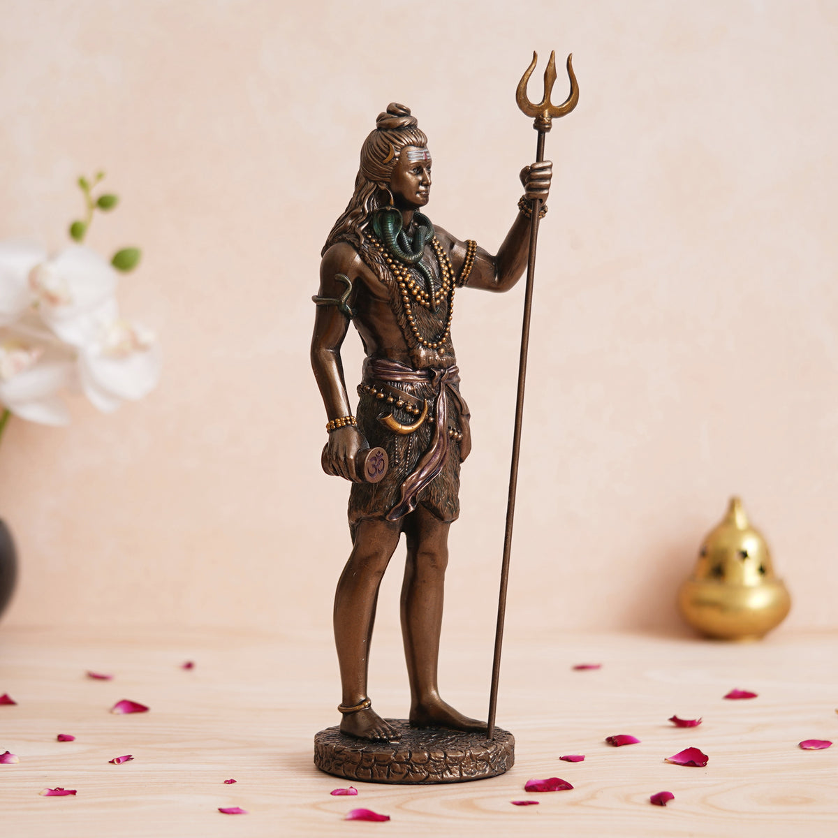 eCraftIndia Polyresin Bronze Finish Standing Lord Shiva Statue with Tr