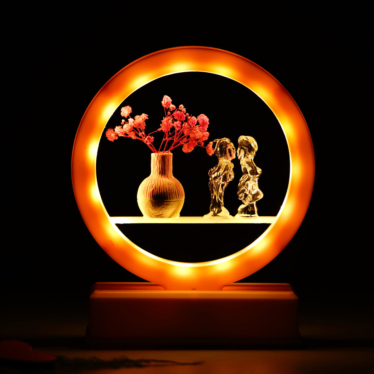 Pink Flower Pot and Kissing Couple Light Showpiece- eCraftIndia Online