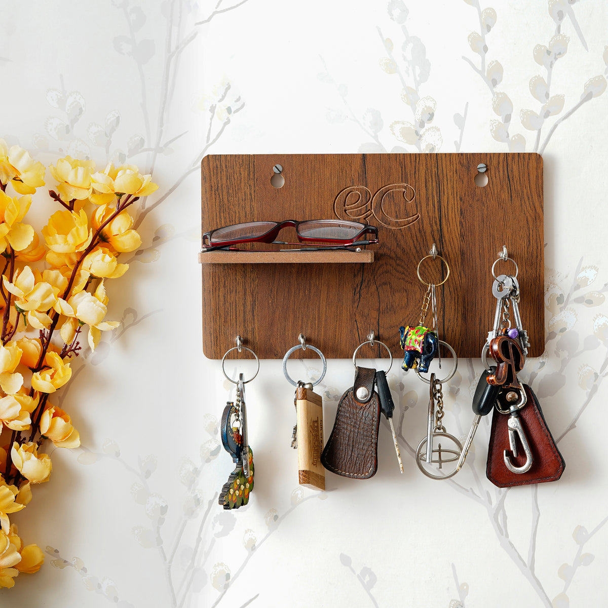 Multiutility 7 Hooks Wooden Keyholder with Shelf - eCraftIndia Online
